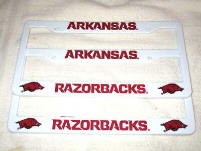 TWO (2) ARKANSAS RAZORBACKS EMBOSSED LICENSE PLATE FRAMES #01b - NEW | eBay