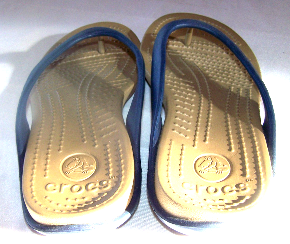 Crocs Athens Mens Brown And Blue Flip Flop Thong Sandals Comfort Beach ...