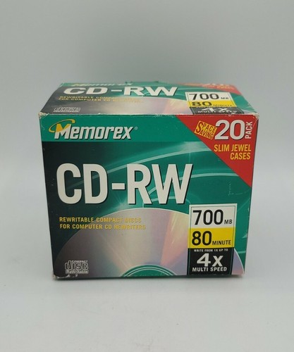 Memorex CD-RW CD 20 Pack Slim Jewel Cases 700 MB 80 Minutes 4x Speed ...