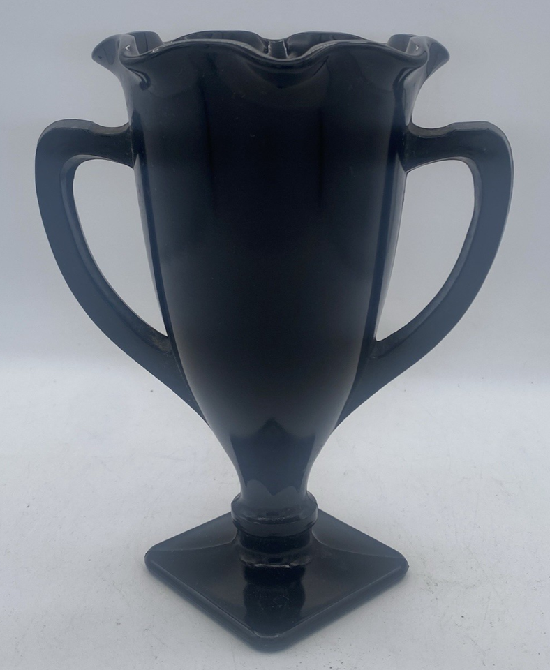 VTG 1930 s LE Smith Black Amethyst Glass Trophy Dancing Nymphs Vase 7-1 ...