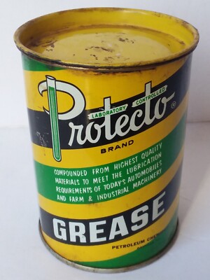 Vtg Protecto Grease Adv 1 Pd Tin Can 3/4 FULL Gas Oil Collectible Great ...