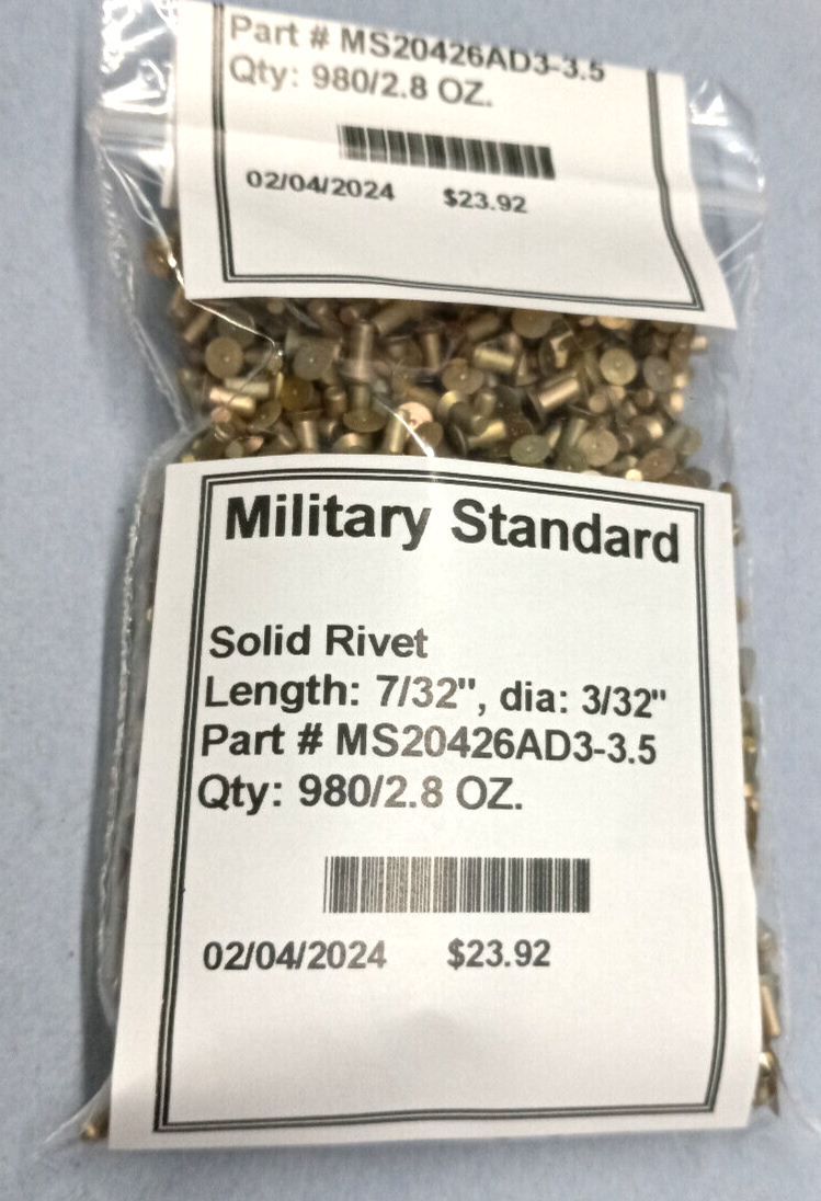 Military Standard P/N MS20426AD3-3.5 Length: 1/4", Dia: 3/16" (980/2.8 ...
