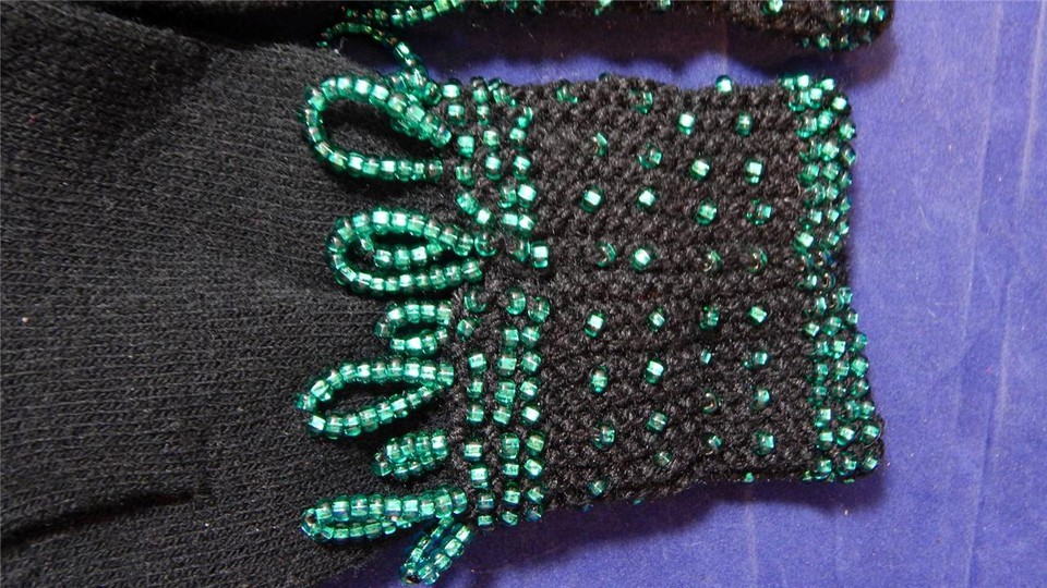 OOAK Hand-beaded Acrylic Knit Womens Gloves ONE SIZE | eBay