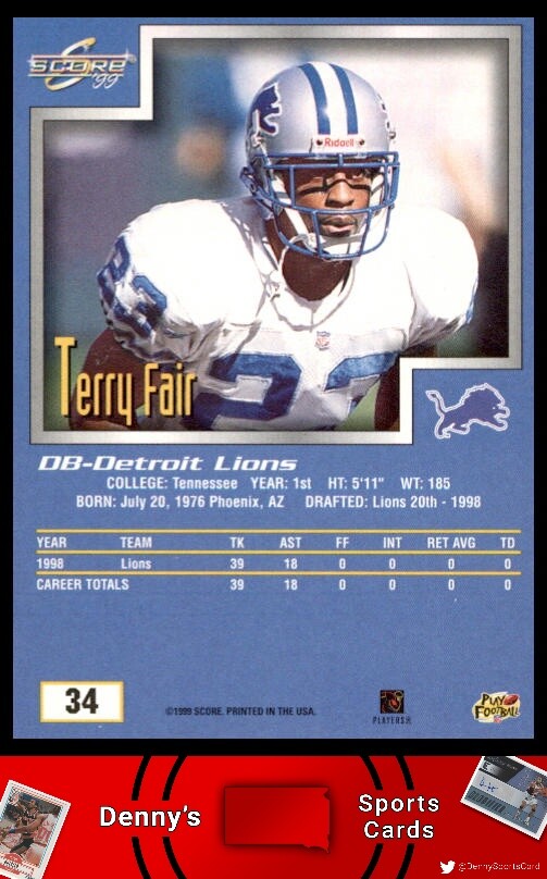 1999 Score #34 Terry Fair Detroit Lions Football Card | eBay