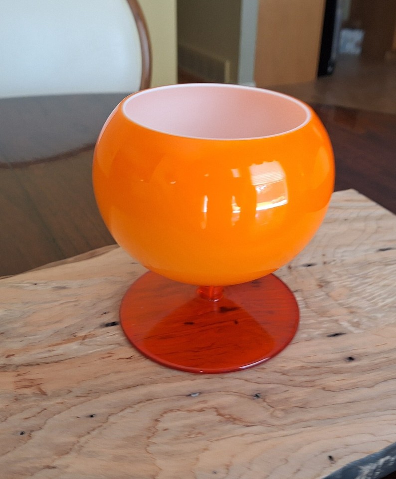 Nason Moretti Hand Blown Glass Orange Footed Coupe | eBay