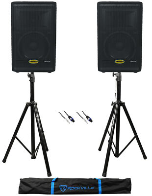 (2) Samson RS10HD 10" 2-Way 300w Wooden Passive PA Speakers+Stands ...