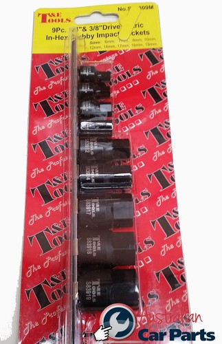 9Pc. 1/4"Dr. Stubby In-Hex Metric Impact Sockets 2.5 - 10mm T&E Tools ...