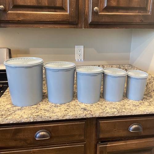 Vintage Country Blue TUPPERWARE Nesting Canisters Set of 5 With Two ...