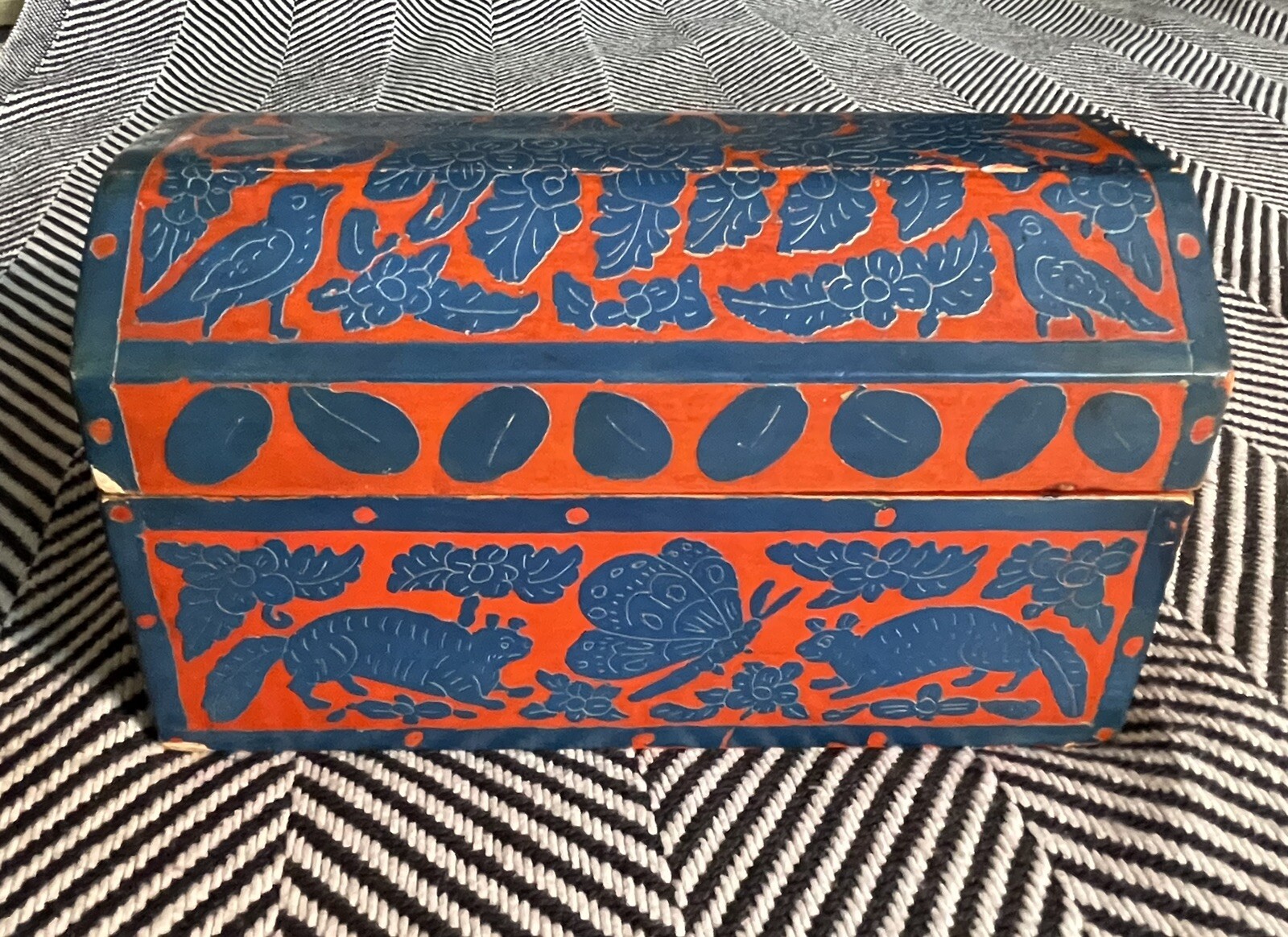 Large Antique Olinala Lacquer Wood Box Chest Handmade Guerrero Mexico ...