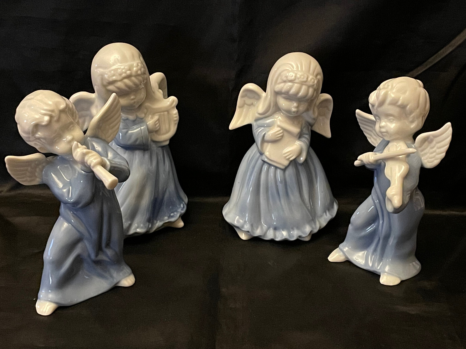 PREOWNED VINTAGE ENESCO FIND PORCELAIN BLUE ANGEL STATUE FIGURES LOT 6 ...