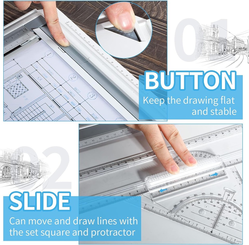 A3 Portable Drawing Board, Multi-Function Metric Drafting Table with ...