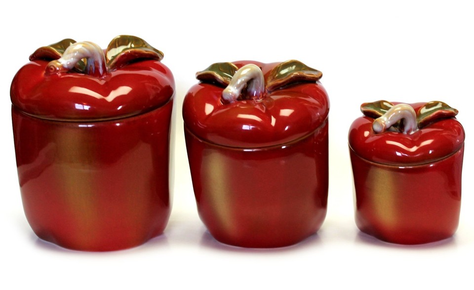 Vintage Tuscan Style Glazed Red Apple Canister Set with Lids & Seals ...