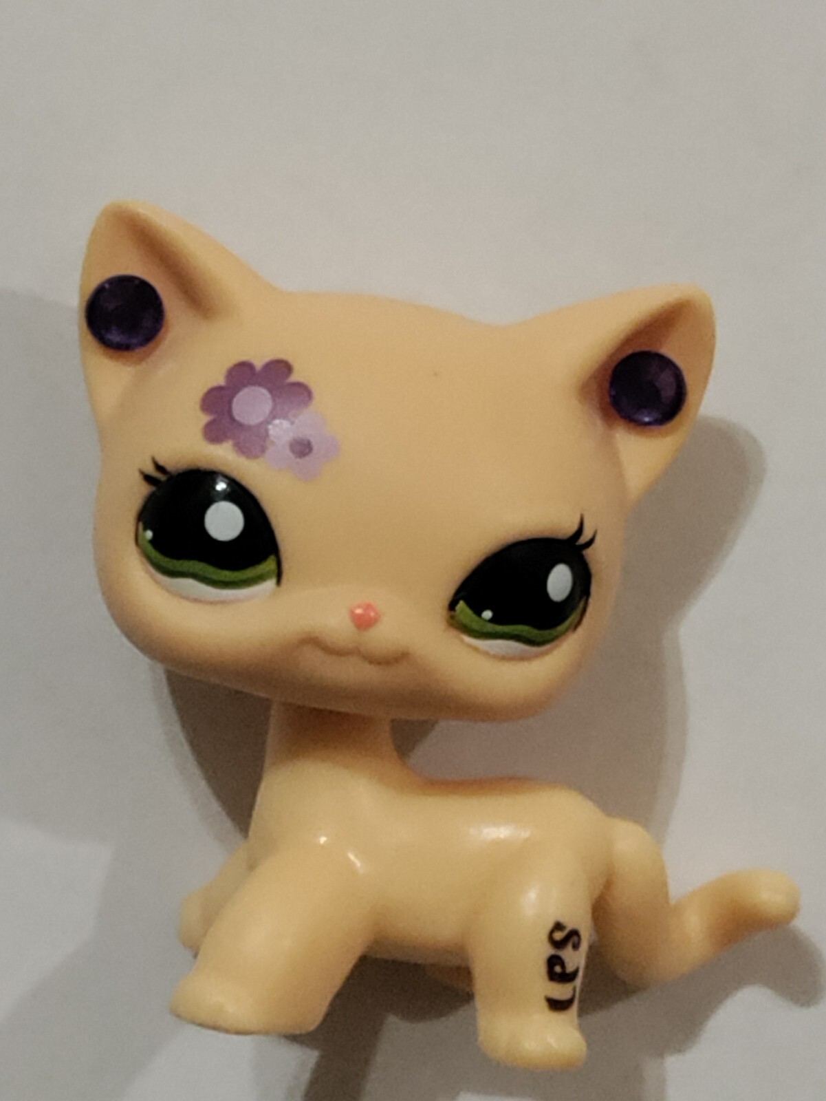 RARE Littlest Pet Shop Yellow Kitty Cat Green Eyes Purple Flower Tattoo ...