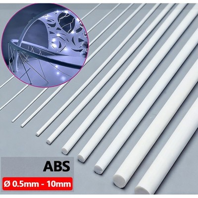 Ø0.5-10mm Solid Round ABS Plastic Rod Bar Length 250/500mm White Craft ...