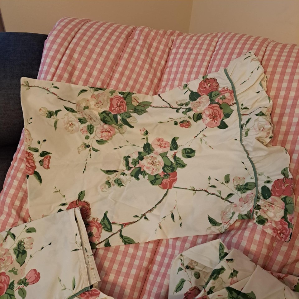 WAVERLY GARDEN ROOM TWIN COMFORTER SET ROSES & CHECKS VINTAGE 7 PIECES ...