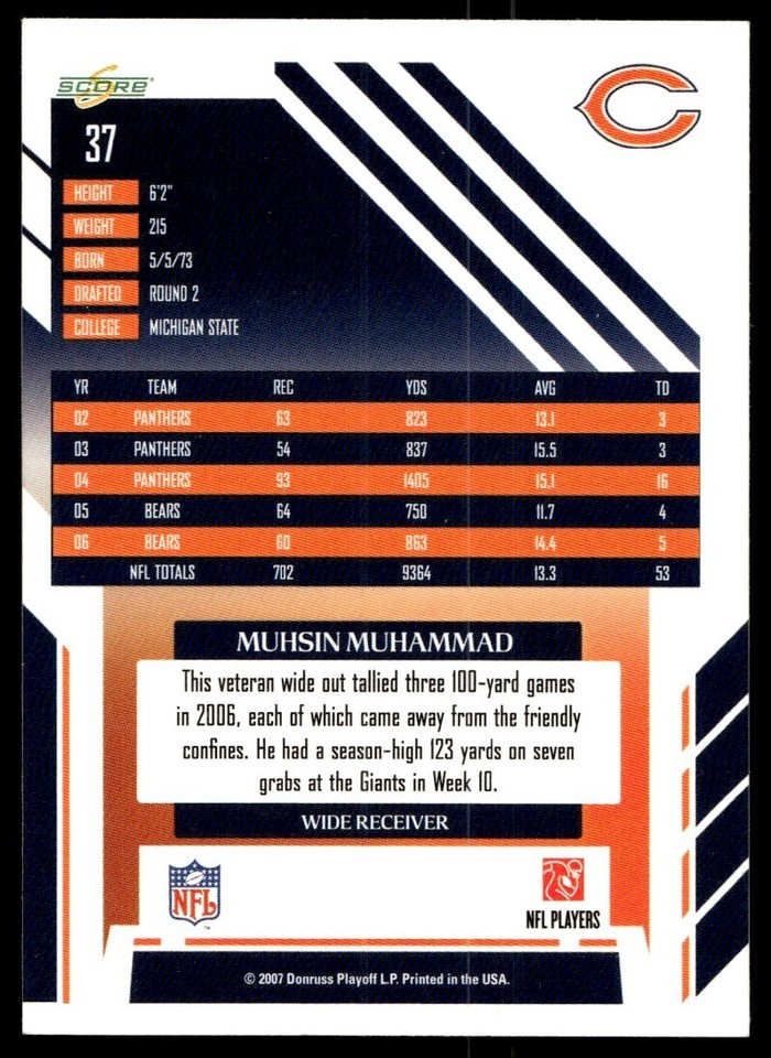 2007 Score Muhsin Muhammad G41 #37 | eBay