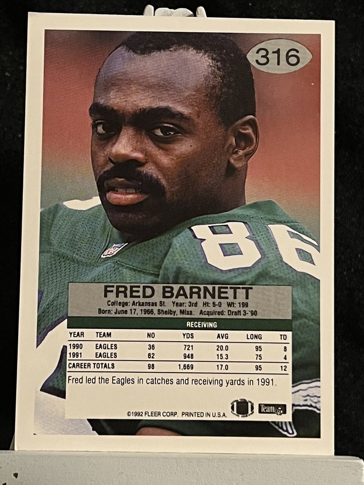 1992 Fleer Fred Barnett #316 Philadelphia Eagles Football NFL Card | eBay