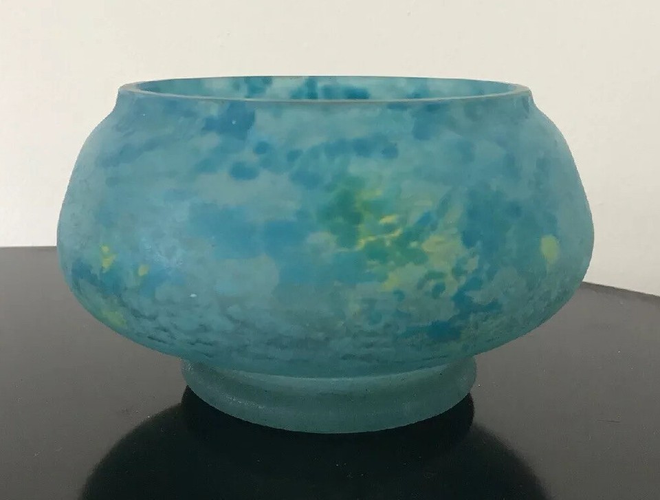 Antique Daum Nancy Art Glass Bowl Blue Yellow Signed | eBay