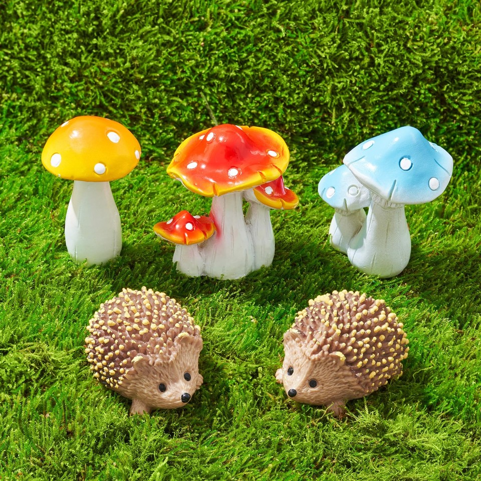 Fairy Garden Decorations - 5pcs Miniature Hedgehog & Figurines Set ...