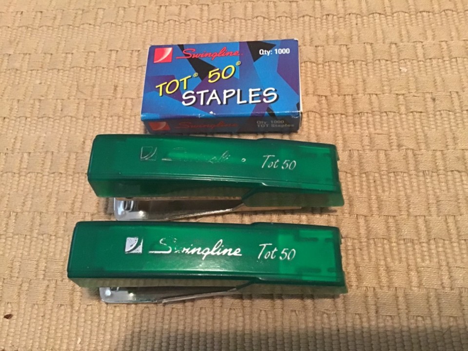 VTG Swingline "Tot 50" Mini Stapler Lot 2 Green Staplers And Open Box ...