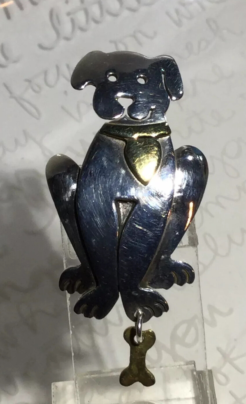 FAR FETCHED Handmade Cut-out 925 Sterling, DOG & BONE & HEART Push Pin ...