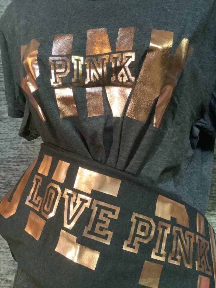 Victoria's Secret Pink Bling Tee Shirt + Leggings Set Gray Rose Gold ...