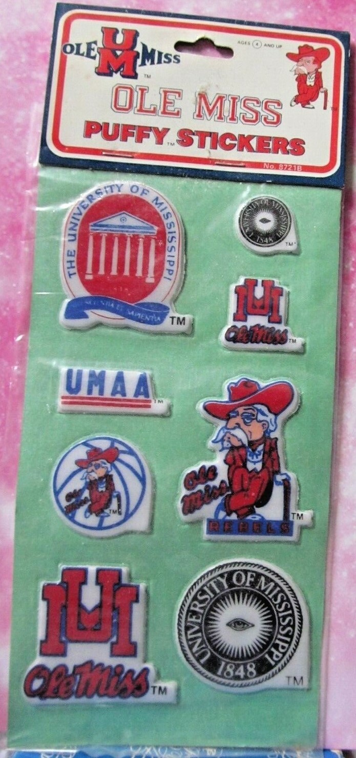 40+Yr.Old*Colonel Reb Puffy Stickers*University Of Mississippi*Ole Miss ...