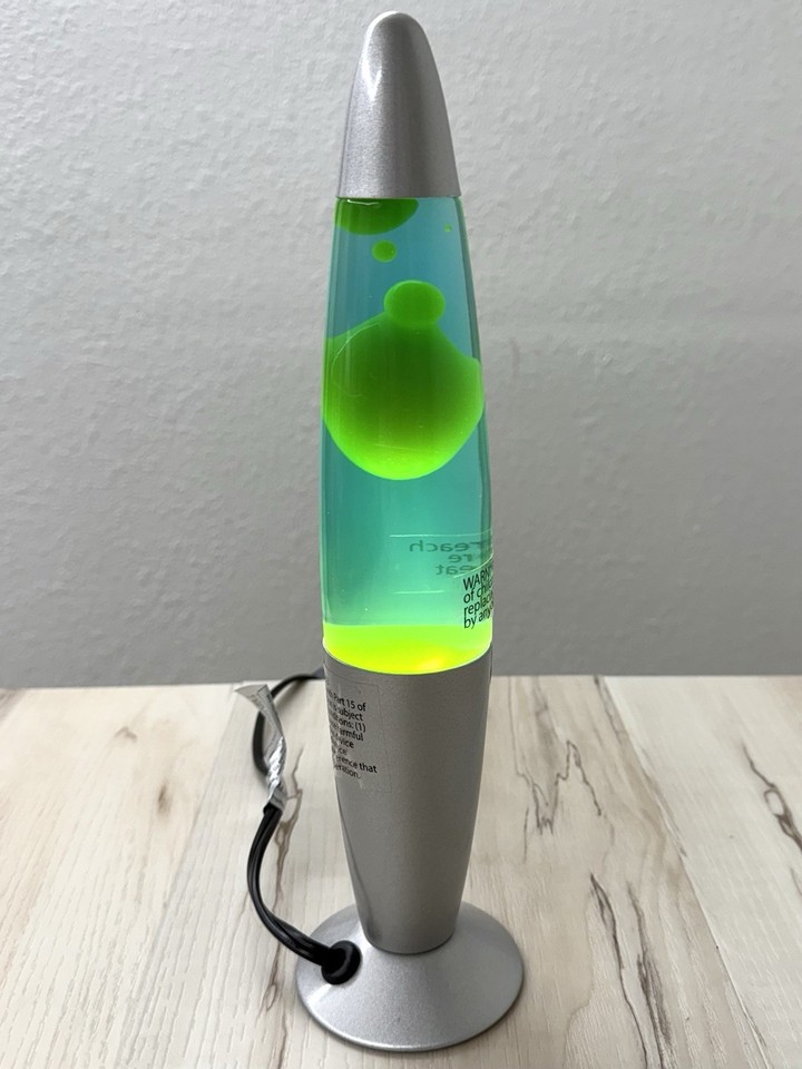 FIZZ Creations 13" Retro Motion LAVA LAMP Silver Base Blue Liquid Green ...