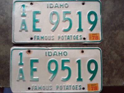 Pair 1978 Idaho License Plates Ada County 1A E9519 raised numbers | eBay