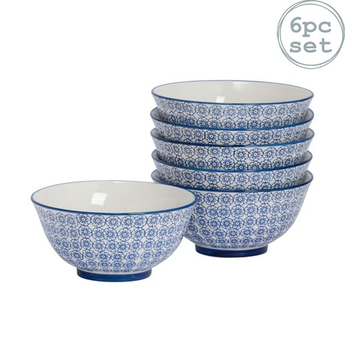 Patterned Cereal Bowls Breakfast Kitchen Porcelain Bowl Blue Flower ...