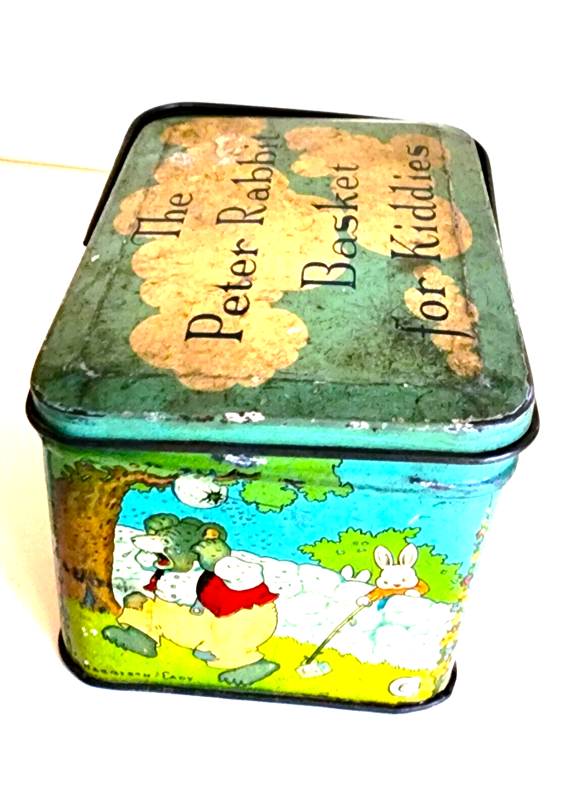 VINTAGE TIN LITHO PETER RABBIT LUNCH BASKET FOR KIDDIES HINGED LID by ...