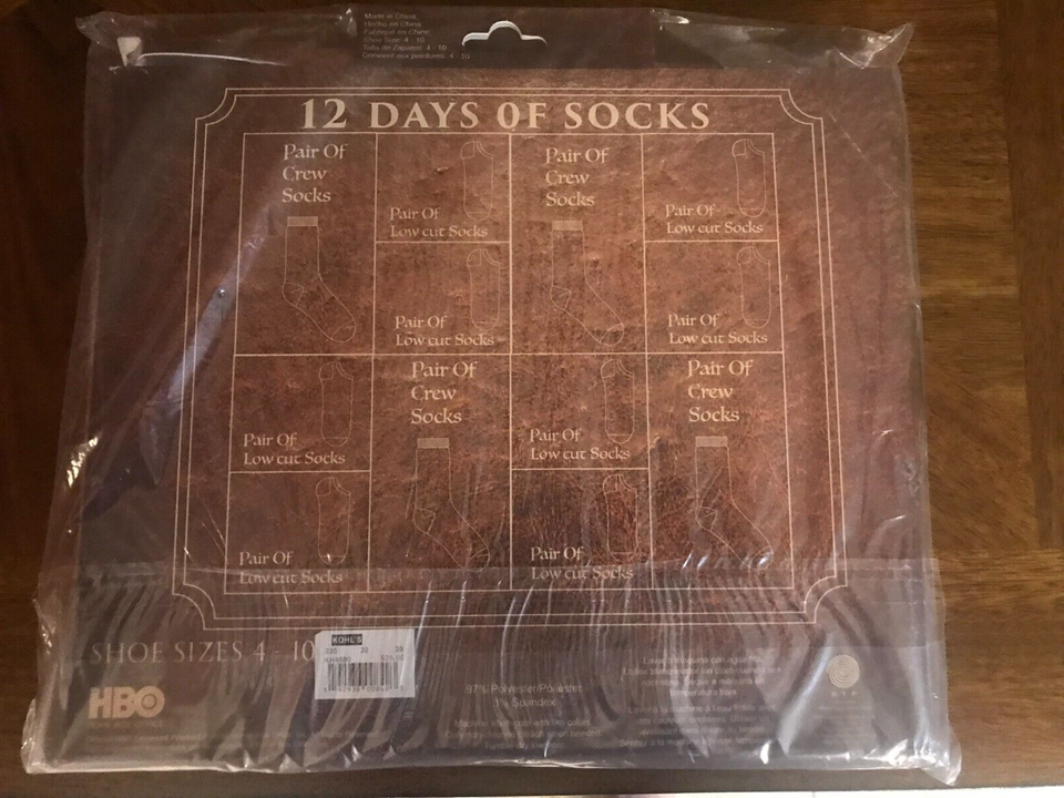 HBO Game Of Thrones 12 Days Of Socks Advent Calendar Size 4-10 Box Gift ...