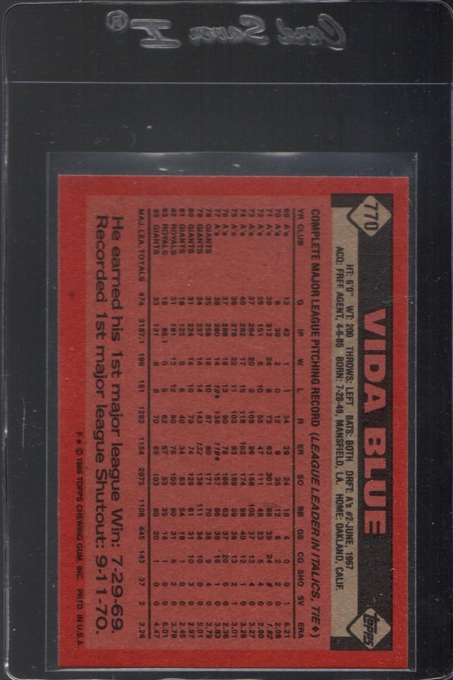 1986 Topps Vida Blue Baseball Card #770 CS1 Free Shipping #1 | eBay