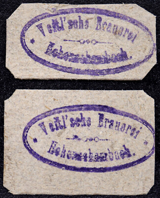 HOHENSCHAMBACH ca. 1917 "Veitl'sche Brauerei" Small cardboard 25 + 50 ...