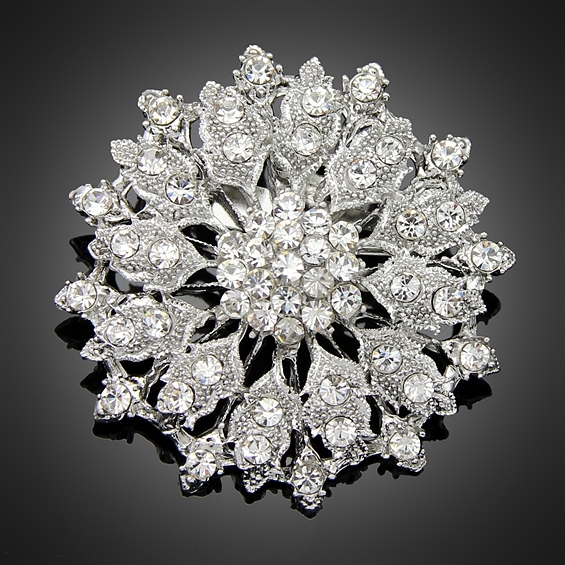 6 Big Vintage Silver Rhinestone Crystal Flower Brooch Pin DIY Wedding ...