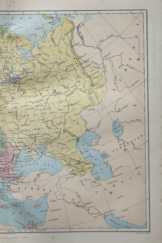 1874 Carte Europe Islande Îles Britanniques Italie Grèce Suède ...