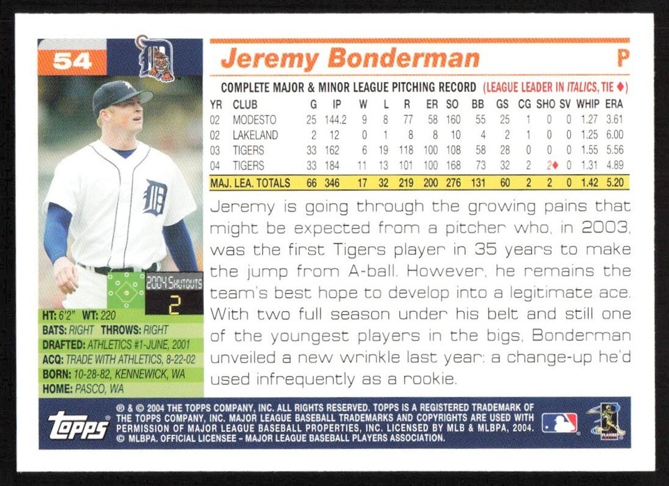 2005 Topps Jeremy Bonderman #54 Detroit Tigers | eBay