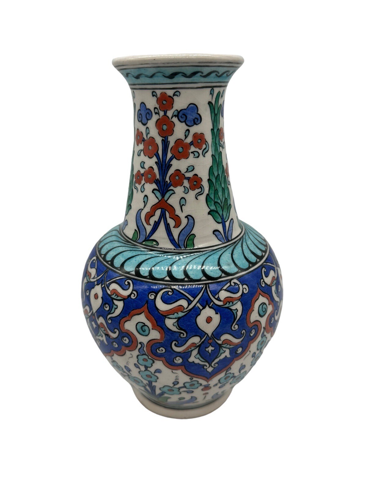 Kutahya Isil Gini Hand Made Turkish Glazed Vase Iznik Style Blue Floral ...
