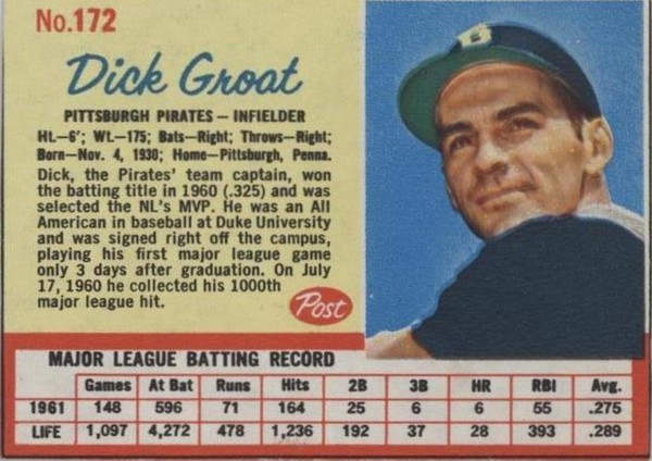 1962 Post - #172 Dick Groat, Dick Groat for sale online | eBay