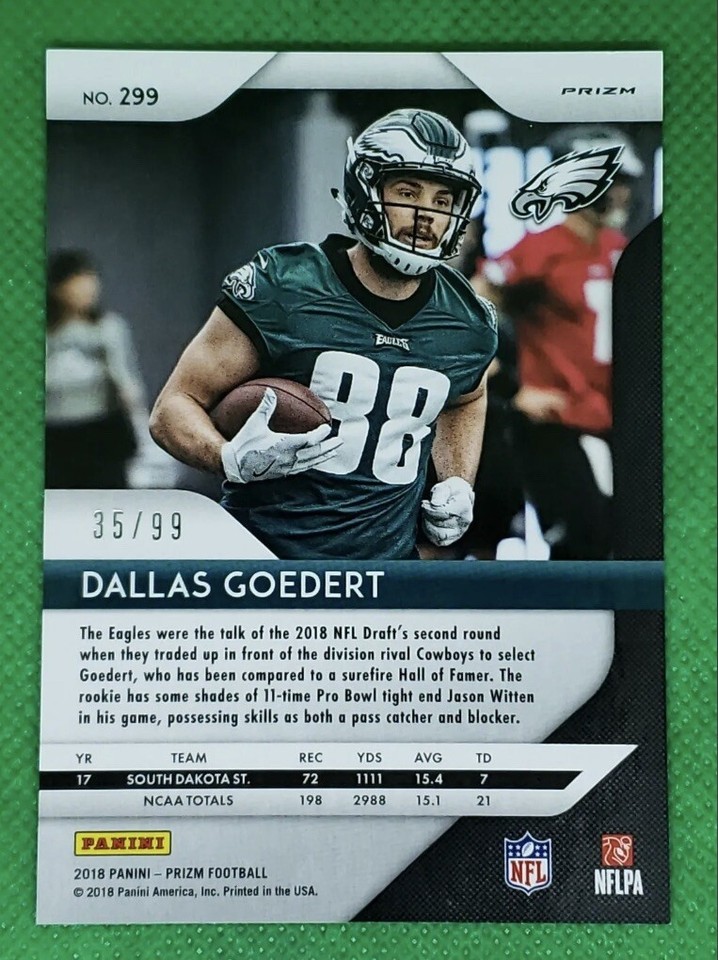2018 Dallas Goedert Panini Prizm Blue Scope Refractor Rookie Card 35/99 ...