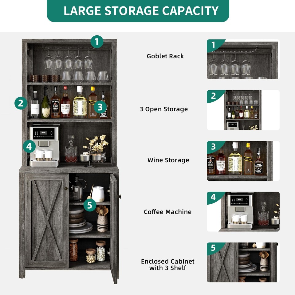 Home Bar Corner Liquor Cabinet Wine Storage Rack Pantry Cabinet with ...