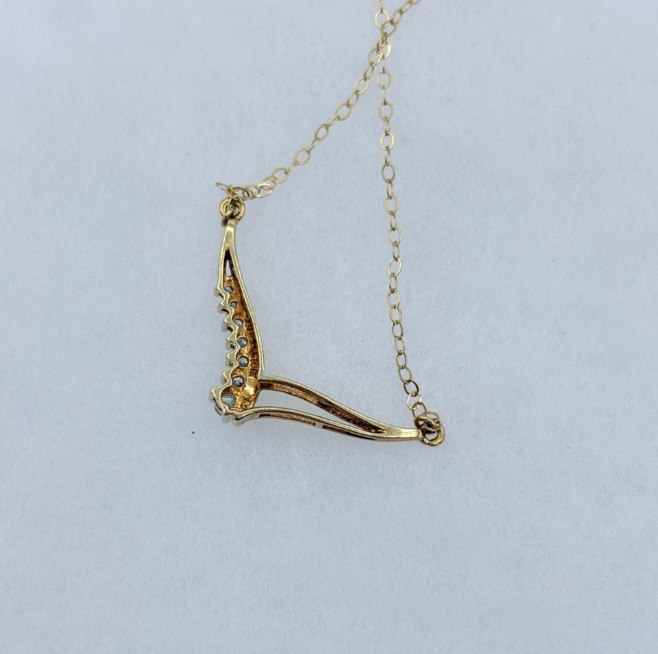 Diamond Bird Wings Necklace in 10K Yellow Gold 16" Chain | eBay