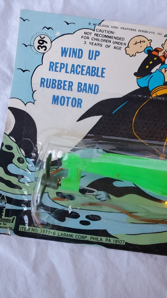 NOS Vintage Popeye Windup Rubber Band Motor Green Submarine Larami Toy ...