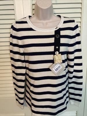 Blue Willi's Sweater White Navy Sweater Stripes Sz Small 100% Cotton ...