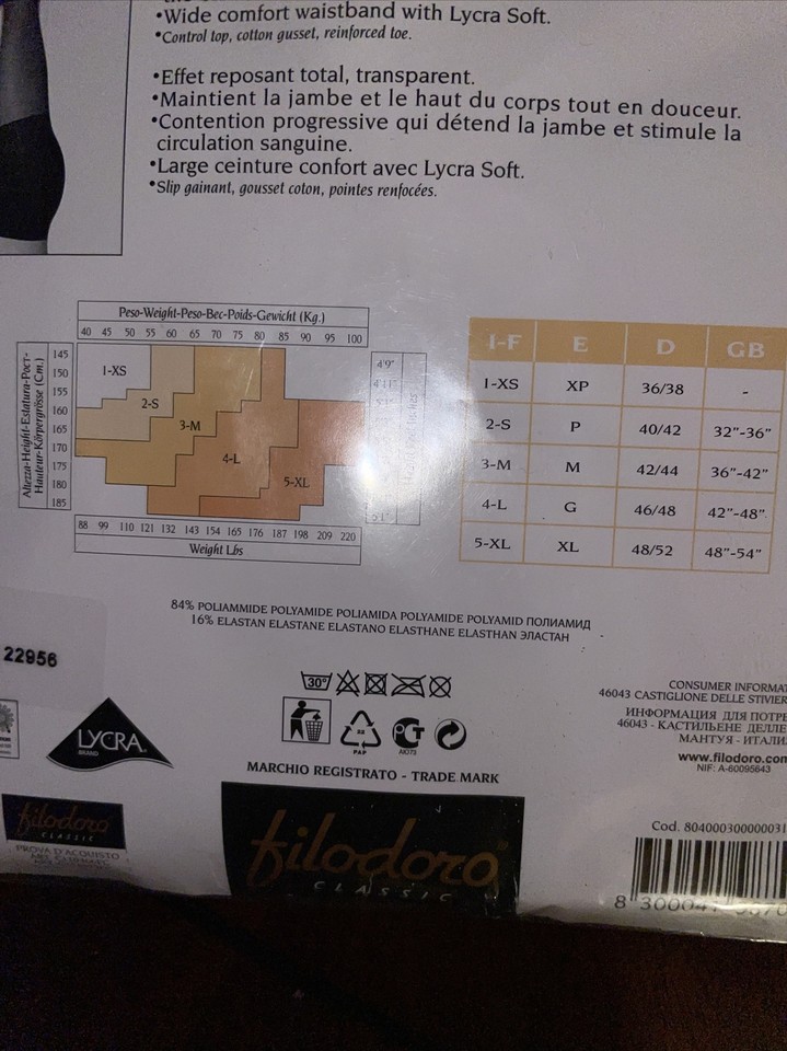FILODORO CLASSIC SHEER CONTROL TOP PANTYHOSE Size-3/M MADE IN ITALY | eBay