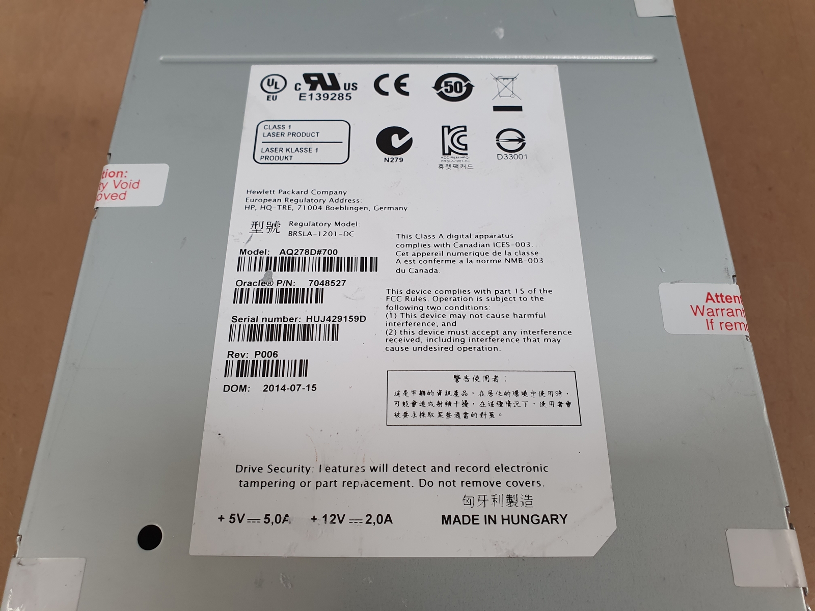 HP SUN/Oracle LTO6 FH FC Tape Drive AQ278D#700 7048529 7048527 BRSLA ...