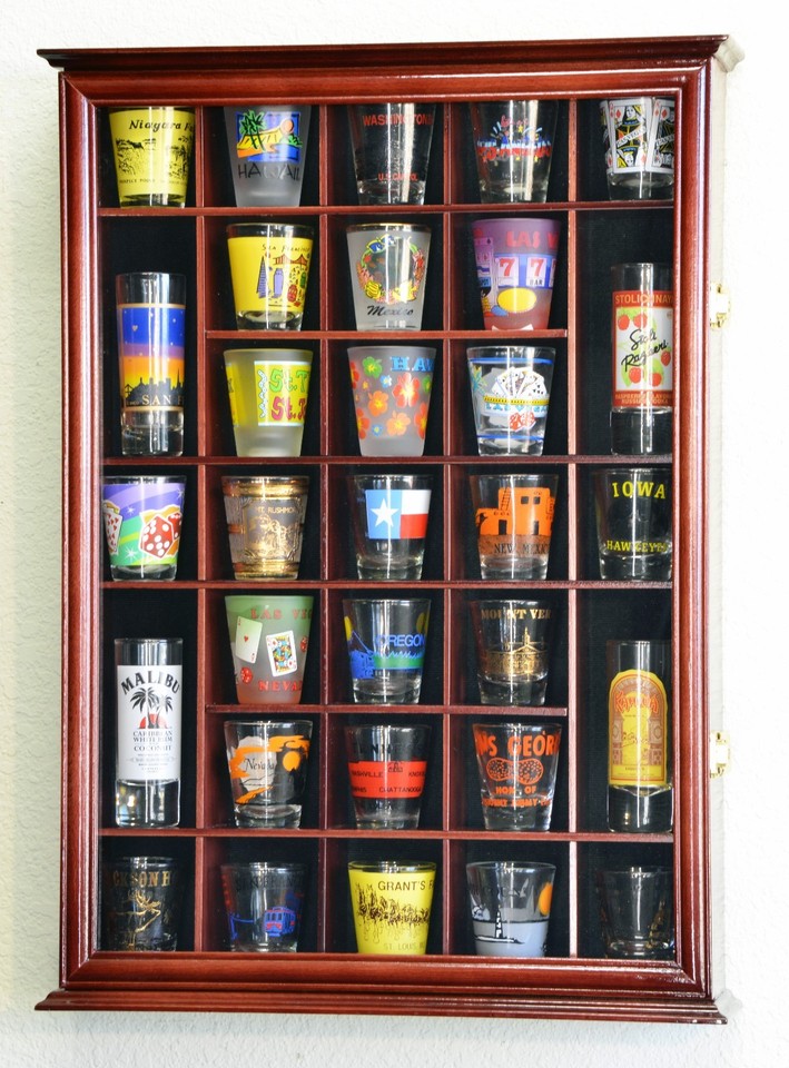 31 Shot Glass Shooter Display Case Cabinet Holder Wall Rack Shotglass ...