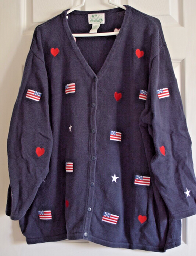 Quacker Factory 3X American Flag Navy Blue 4th of July USA Cardigan ...