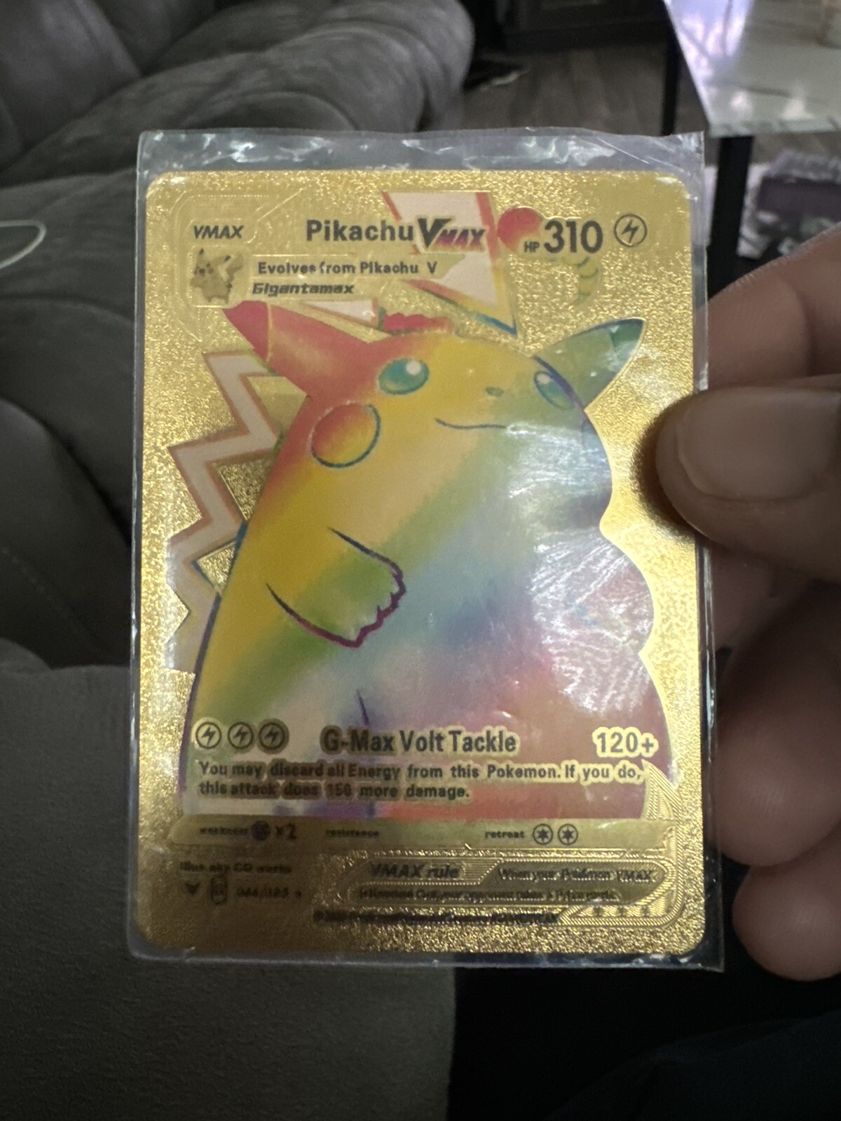 Pokemon Gold Foil Pikachu Vmax Gold Metal Plated Rainbow Full Art 44/ ...
