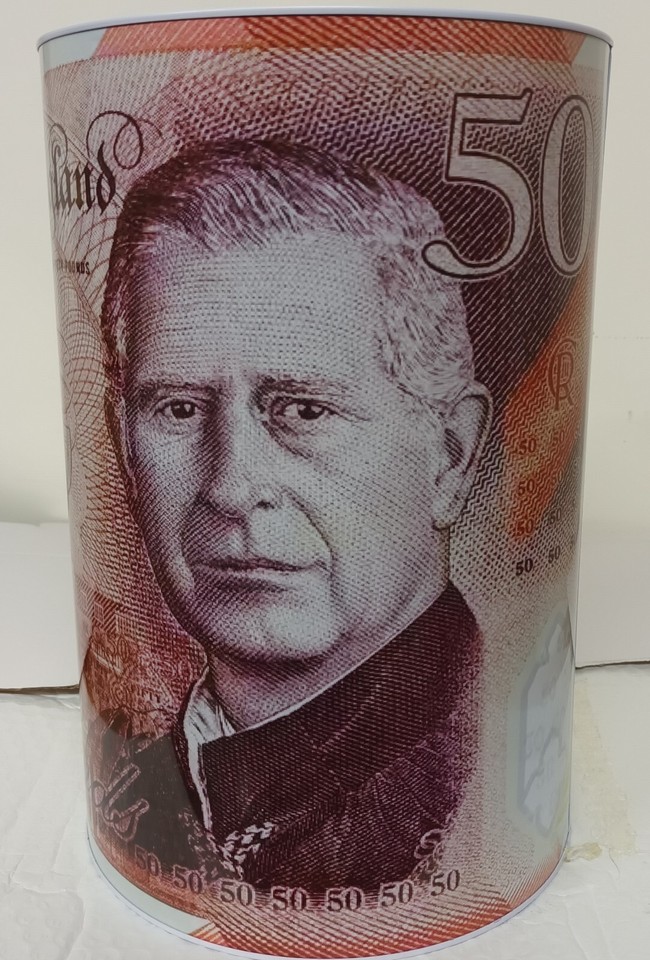 Money Box Tin £5 £10 £20 £50 Pound Note Design Kids Saving Cash Piggy ...